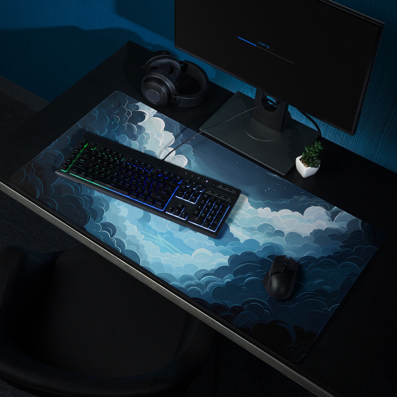 Cute Cloud Pastel Blue Mouse Pad, Blue Desk Mat, Cute Pastel Desk Mat ...