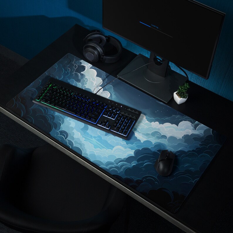 Cute Cloud Pastel Blue Mouse Pad, Blue Desk Mat, Cute Pastel Desk Mat ...