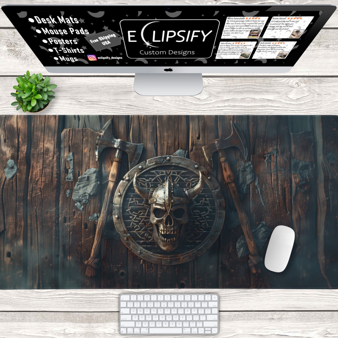 Viking Desk Mat, Viking Mouse Pad, Nordic, Thrones, Wood Aesthetic ...