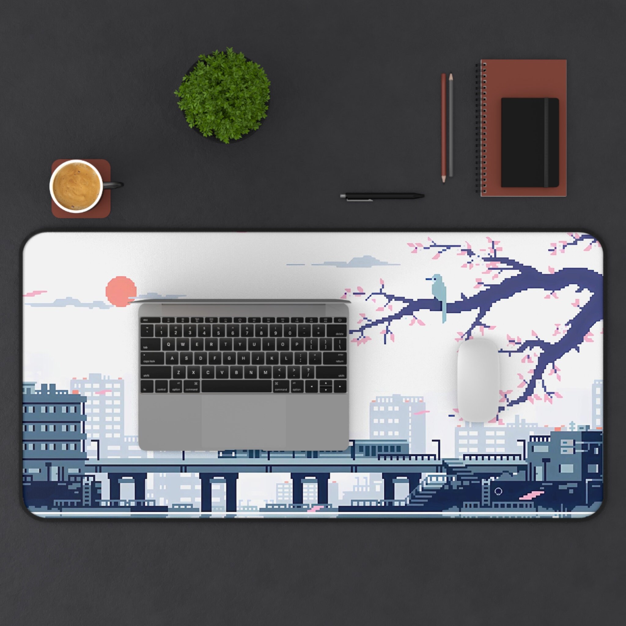 Japanese Pixel Art Mouse Pad Minimalist Desk Mat Pixel Art - Etsy