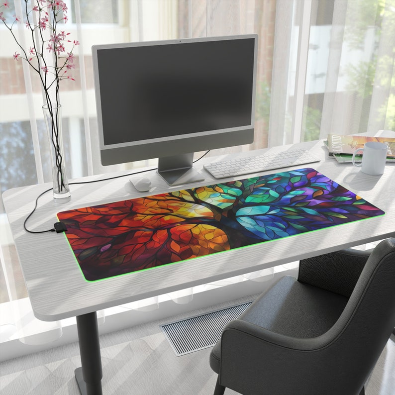 Stained Glass Tree of Life Desk Mat, Minimalist, Colorful, Cottagecore ...