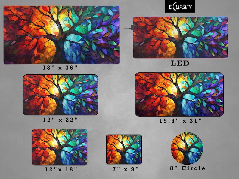 Stained Glass Tree of Life Desk Mat, Minimalist, Colorful, Cottagecore ...