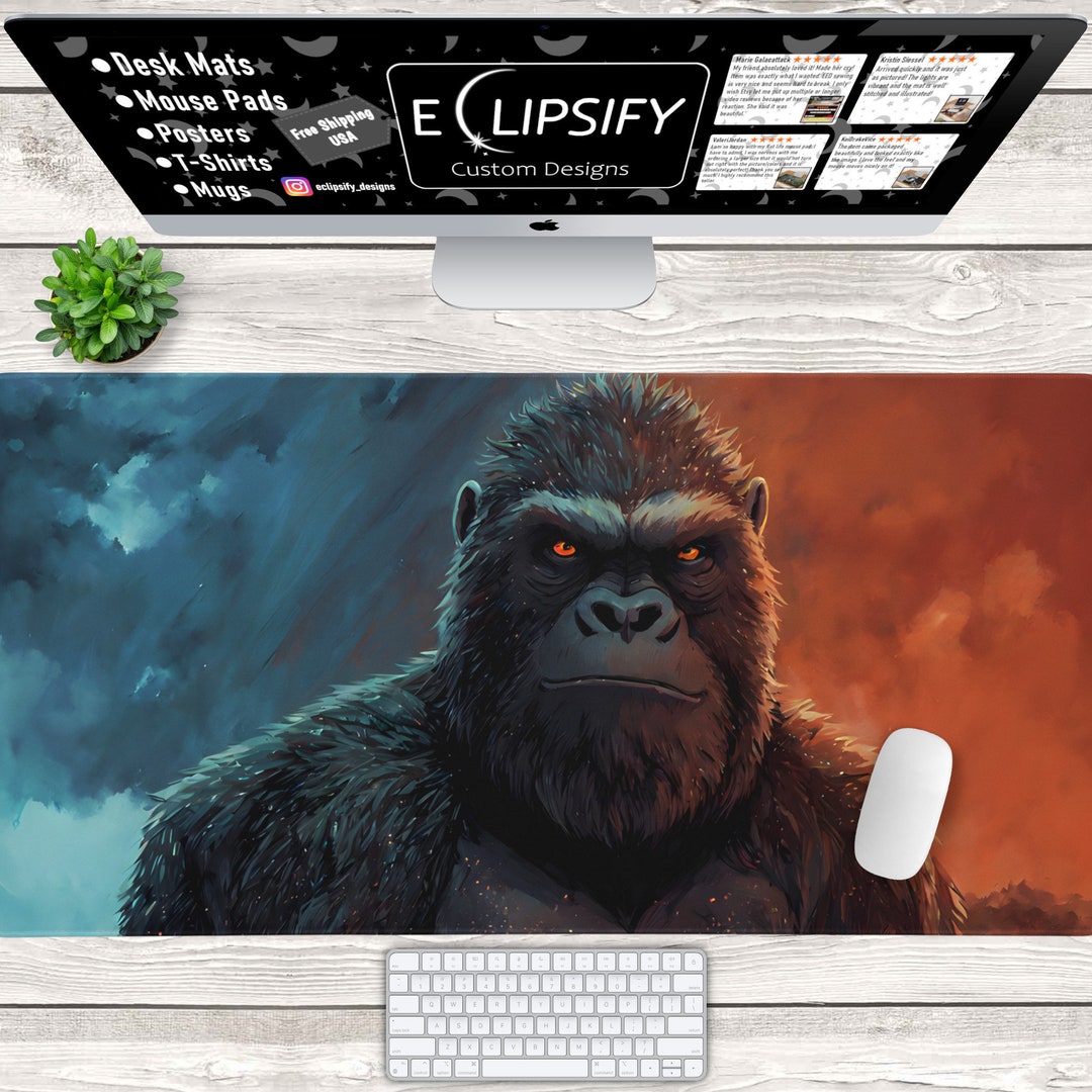 Gorilla Desk Mat, Gorilla Mouse Pad, Blue Mousepad, Blue Desk Mat ...