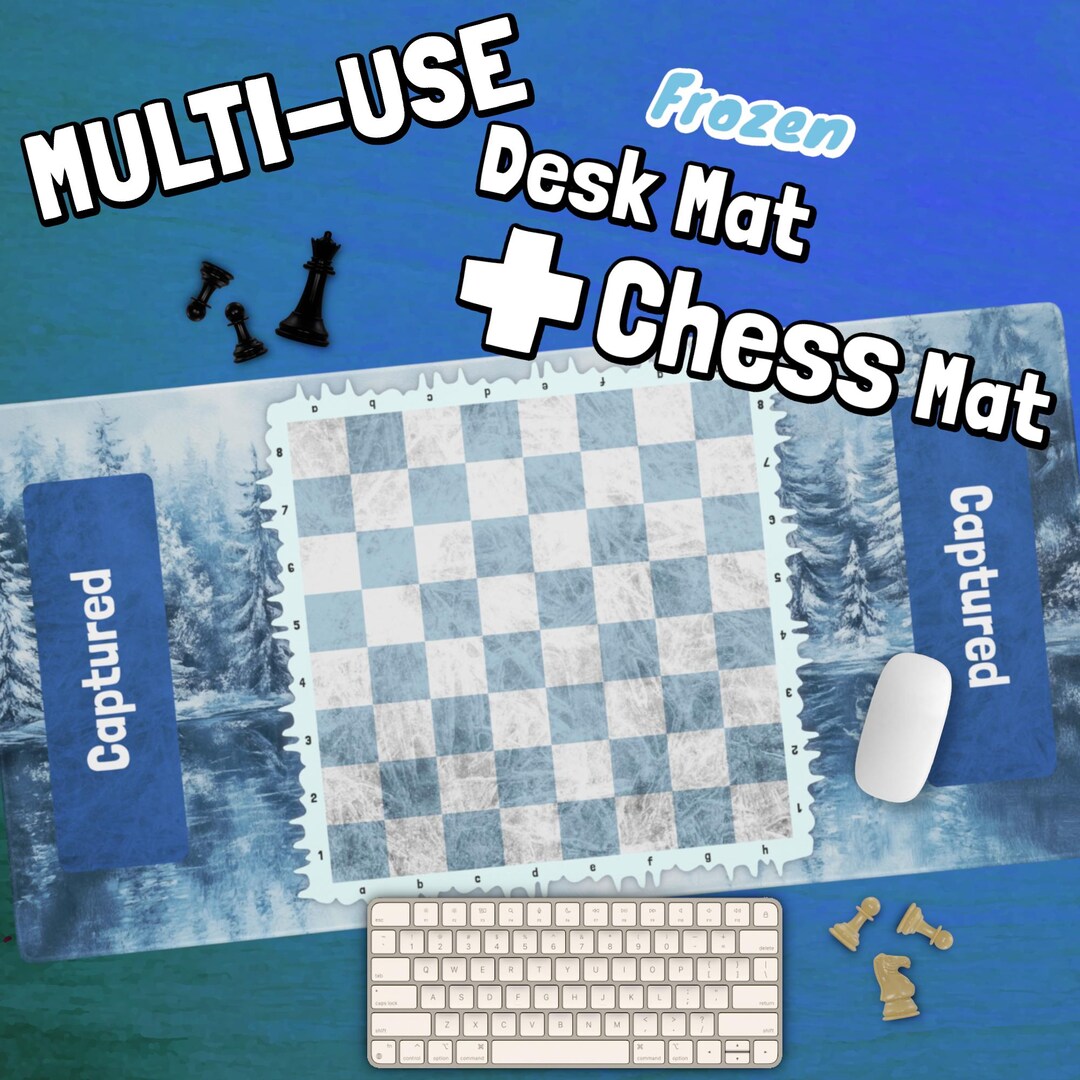 Chess Board Blue Desk Mat, Minimalist Frozen Chess Mouse Pad, Chess ...