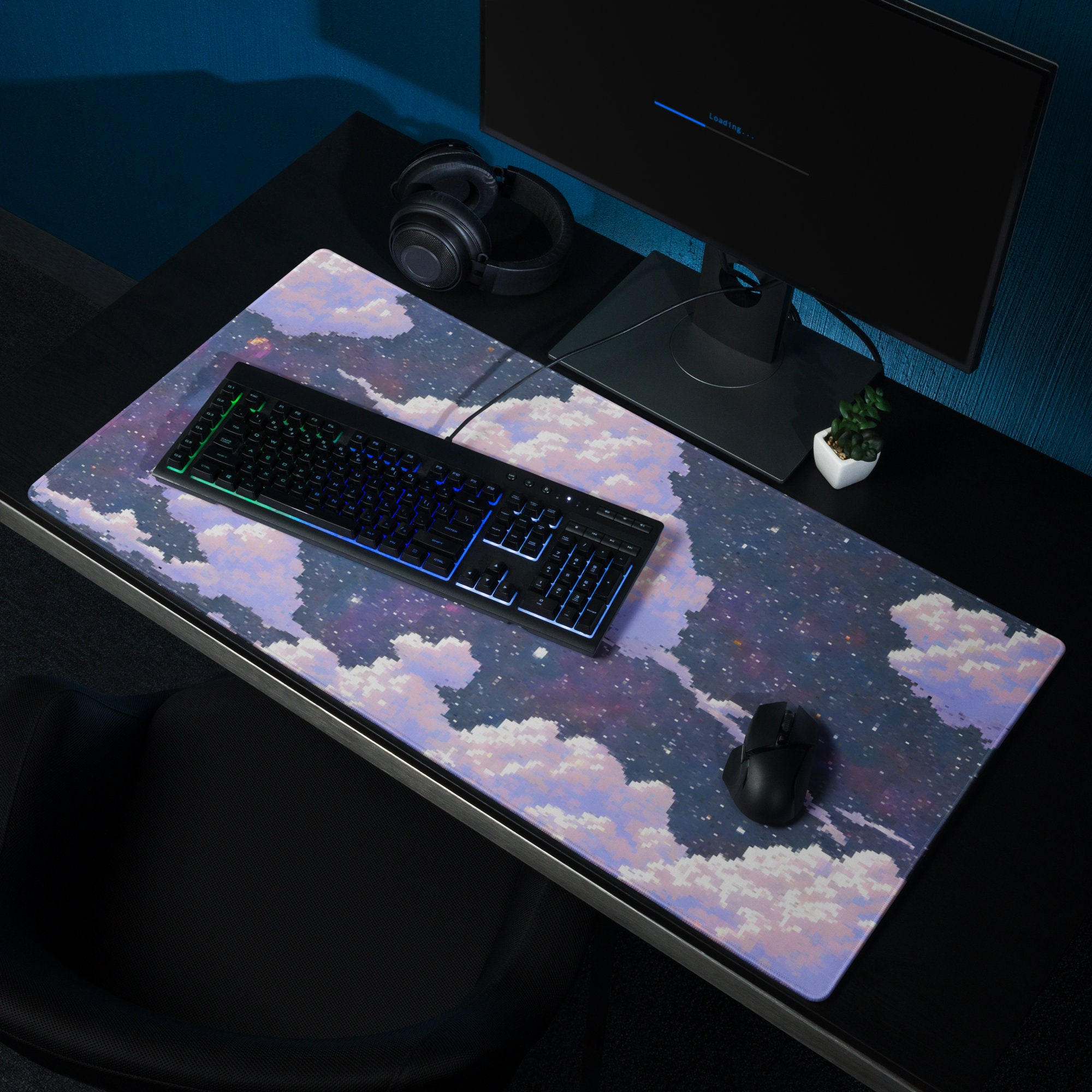 Pixel Art Clouds Mouse Pad, Pixel Art Space Desk Mat, Sunset Pixel Art ...