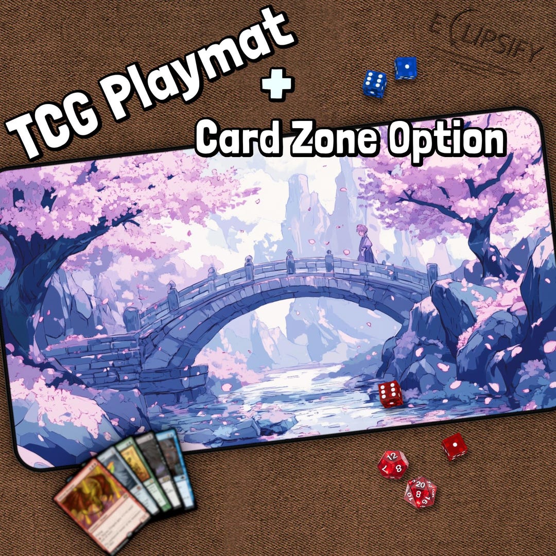 Cherry Blossom Landscape TCG Playmat, Floral, Purple, Colorful MTG Play ...