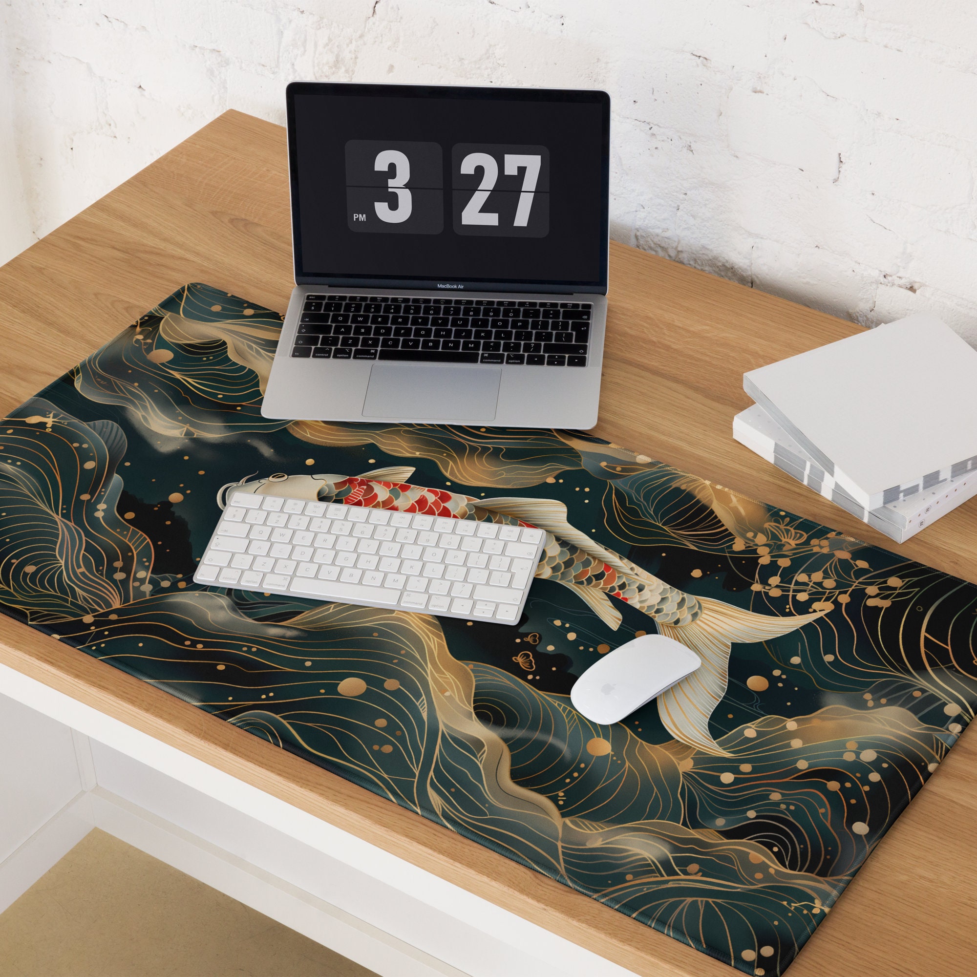 Koi Fish Desk Mat, Japanese Koi Fish Mouse Pad, Blue, Floral Mouse Pad ...