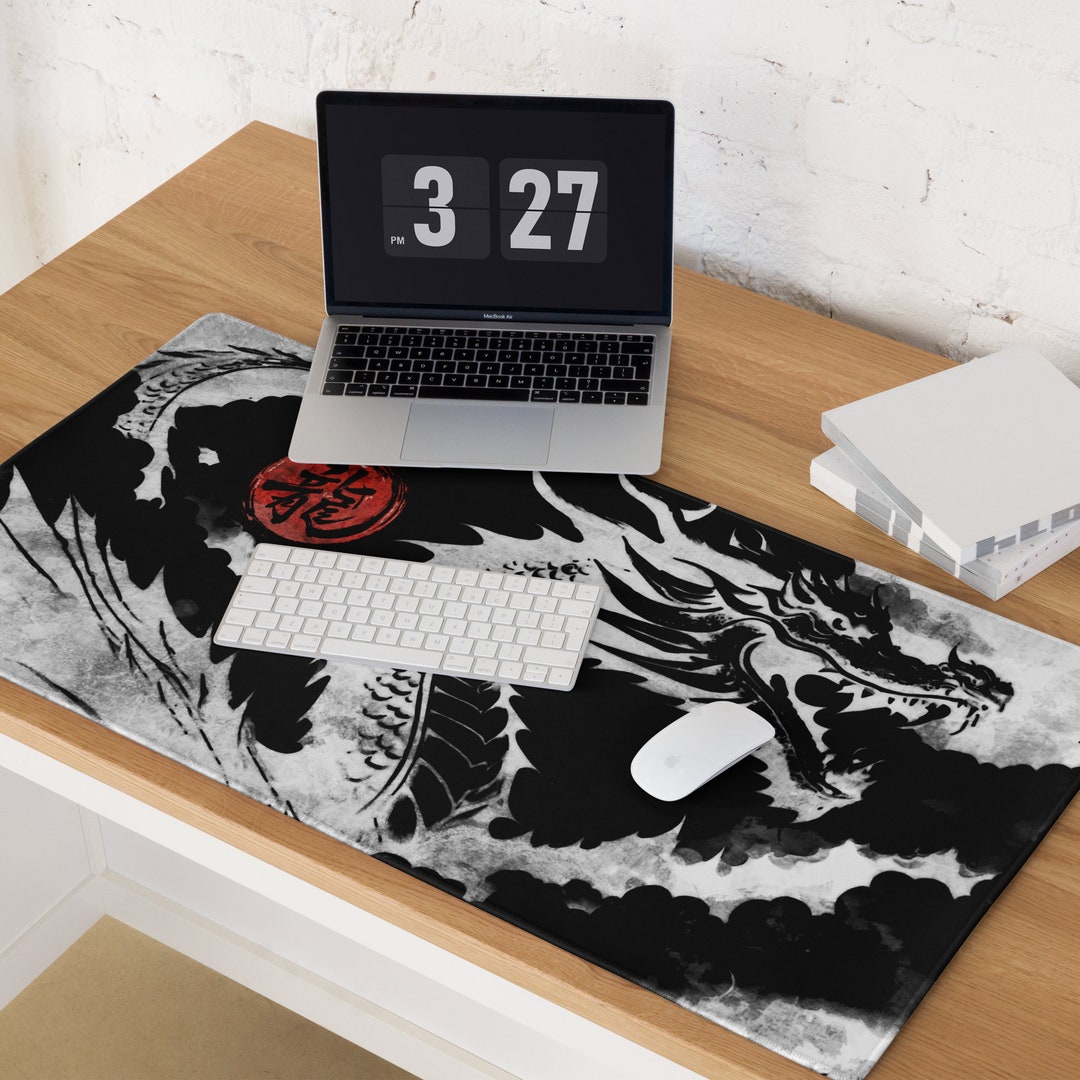 Japanese Dragon Mouse Pad Black Desk Mat Minimalist Desk - Etsy