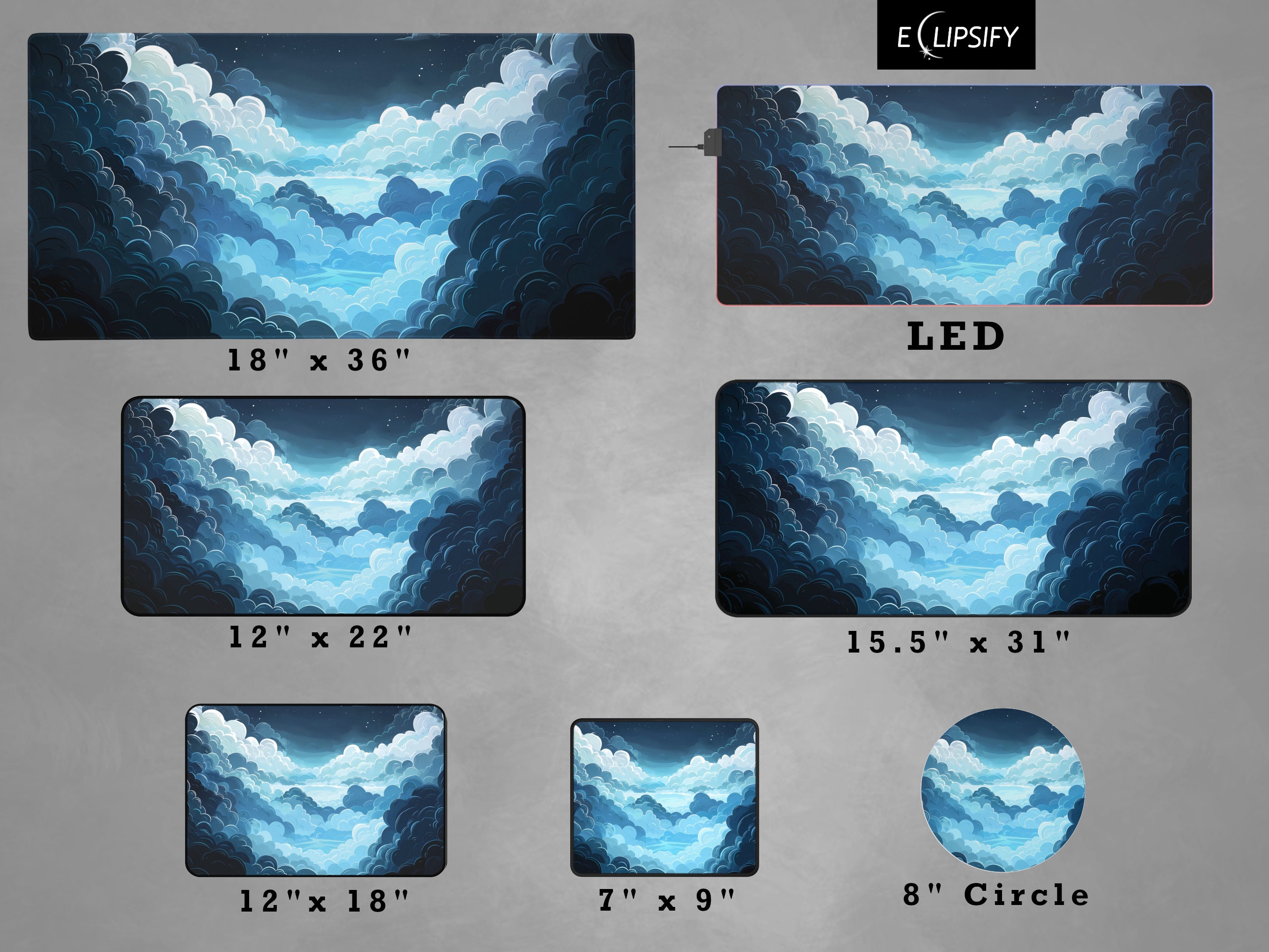 Cute Cloud Pastel Blue Mouse Pad, Blue Desk Mat, Cute Pastel Desk Mat ...