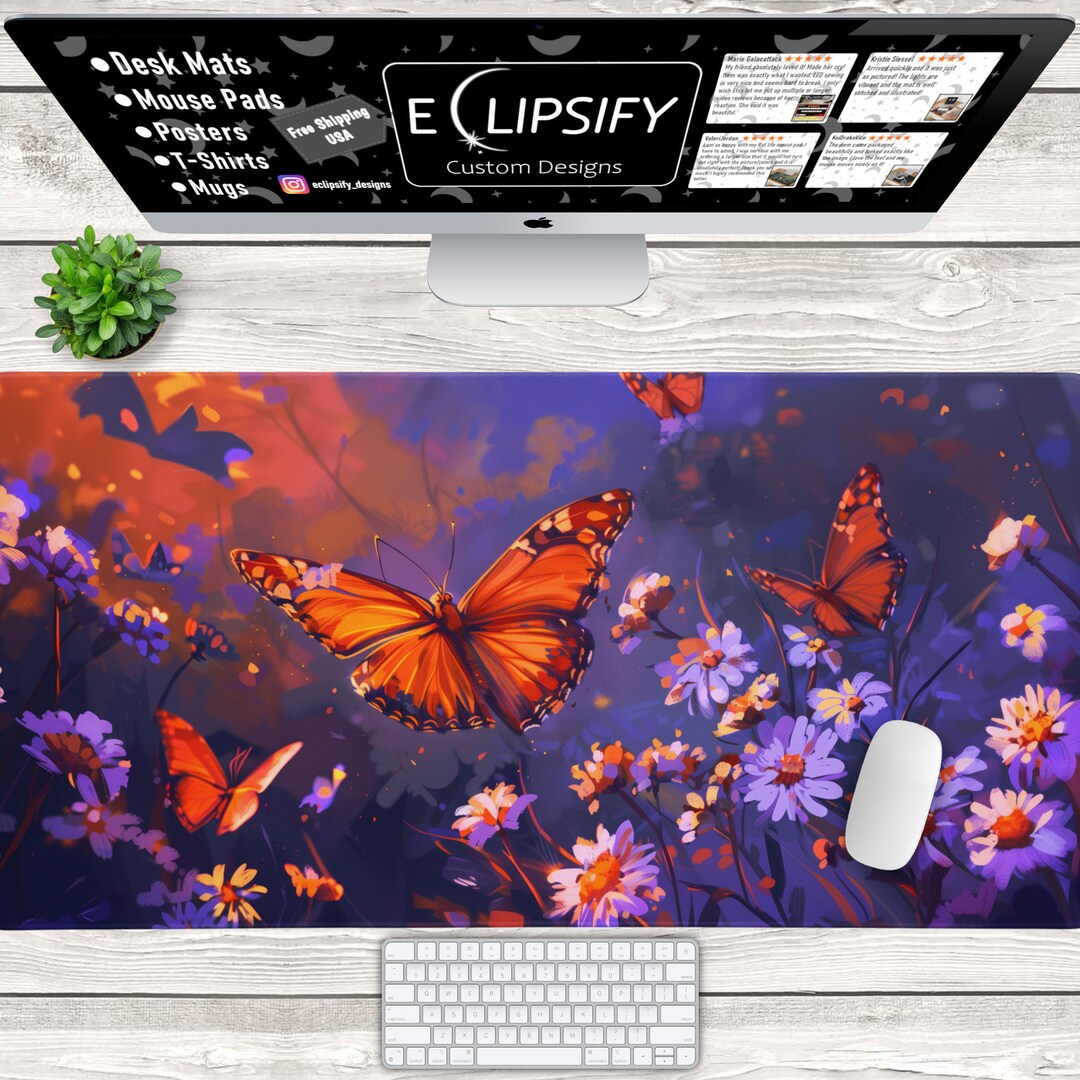 Butterfly Mouse Pad, Cute Butterfly Desk Mat, Purple Mouse Pad, Floral ...