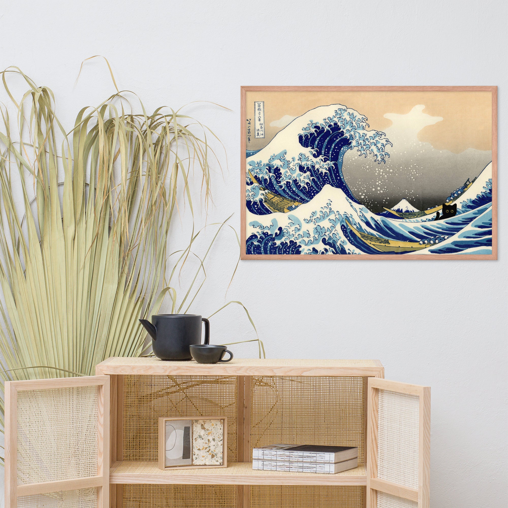 Great Wave off Kanagawa Cat Print, Cat Poster, Black Cat Art, Black Cat ...