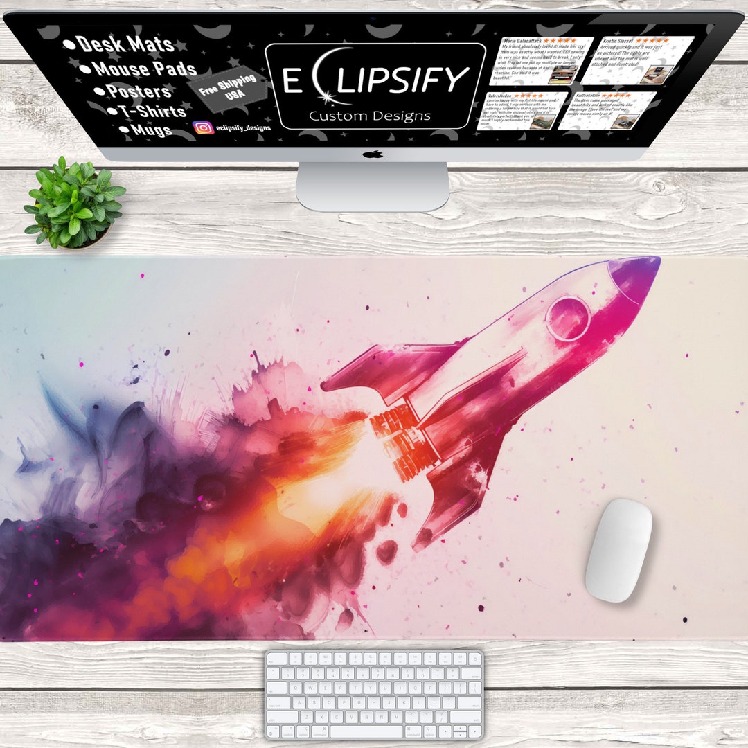 Lofi Space Rocketship Desk Mat, Cosy Mouse Pad, Cute Space Deskpad ...