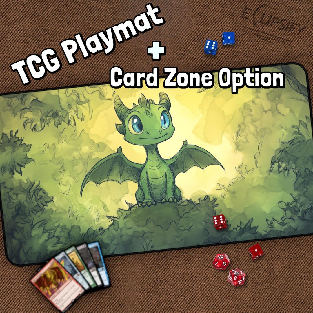 Cute Green Dragon TCG Playmat, Gamer Girl, Kawaii, Drawing, MTG Play ...