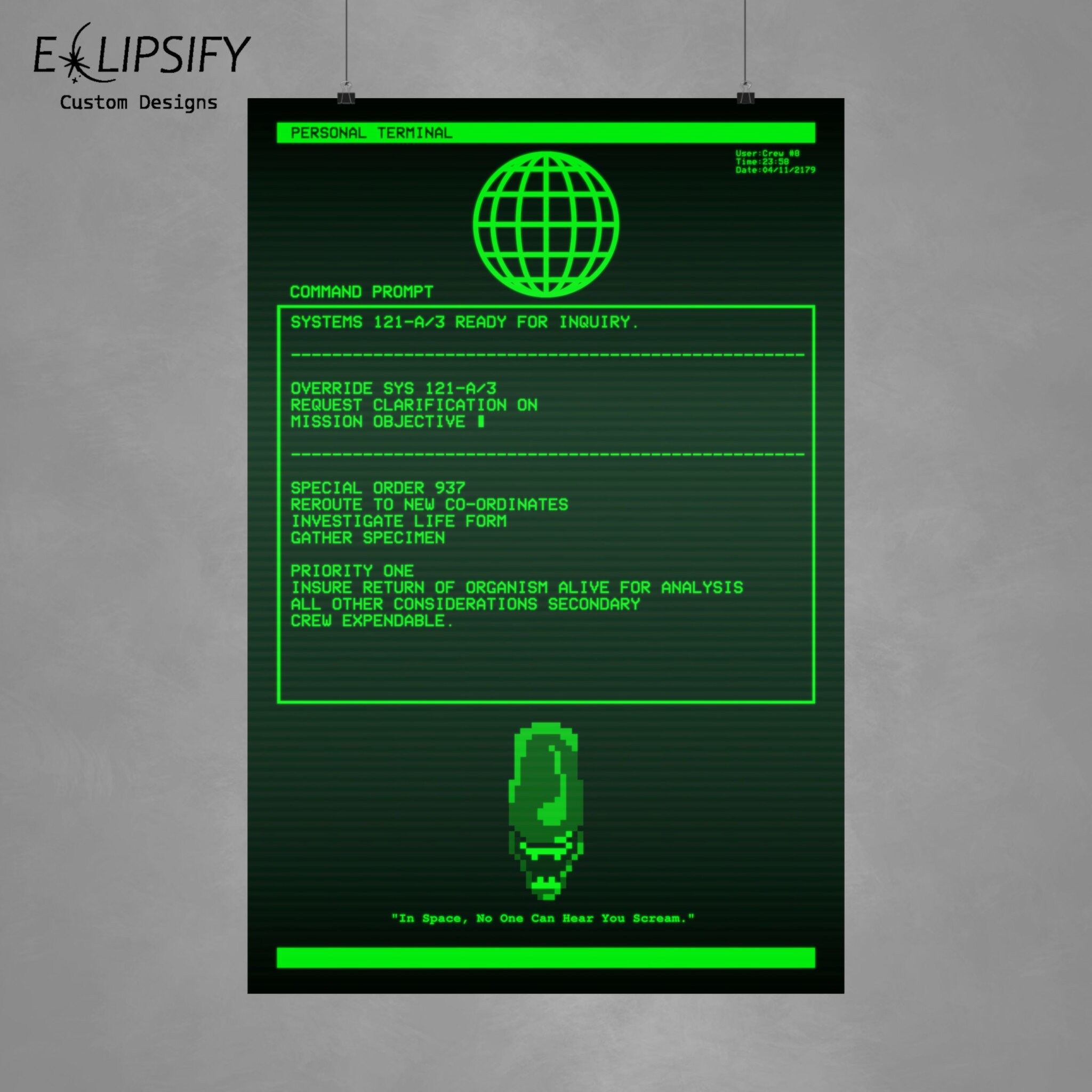 Alien Poster, Scifi Terminal Poster, Gaming Poster, Alien Print, Alien ...