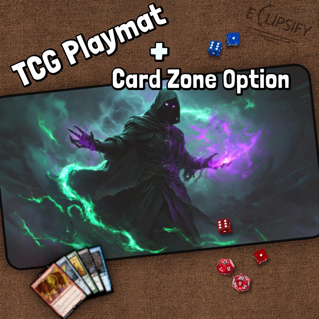 Dark Magical Sorcerer TCG Playmat, Fantasy MTG Play Mat With Zones ...