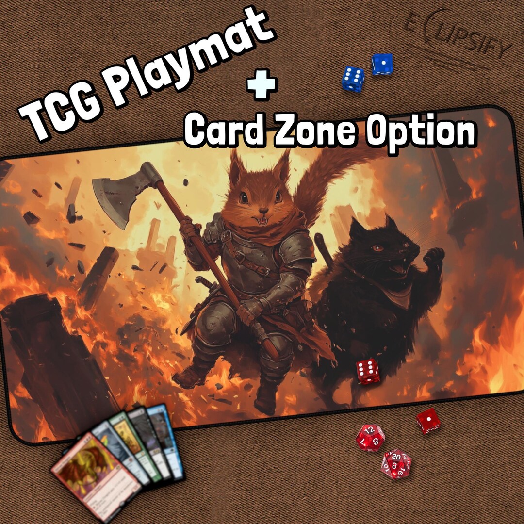 Squirrel Warrior TCG Playmat, TCG Playmat With Zones, Black Cat, Magic ...
