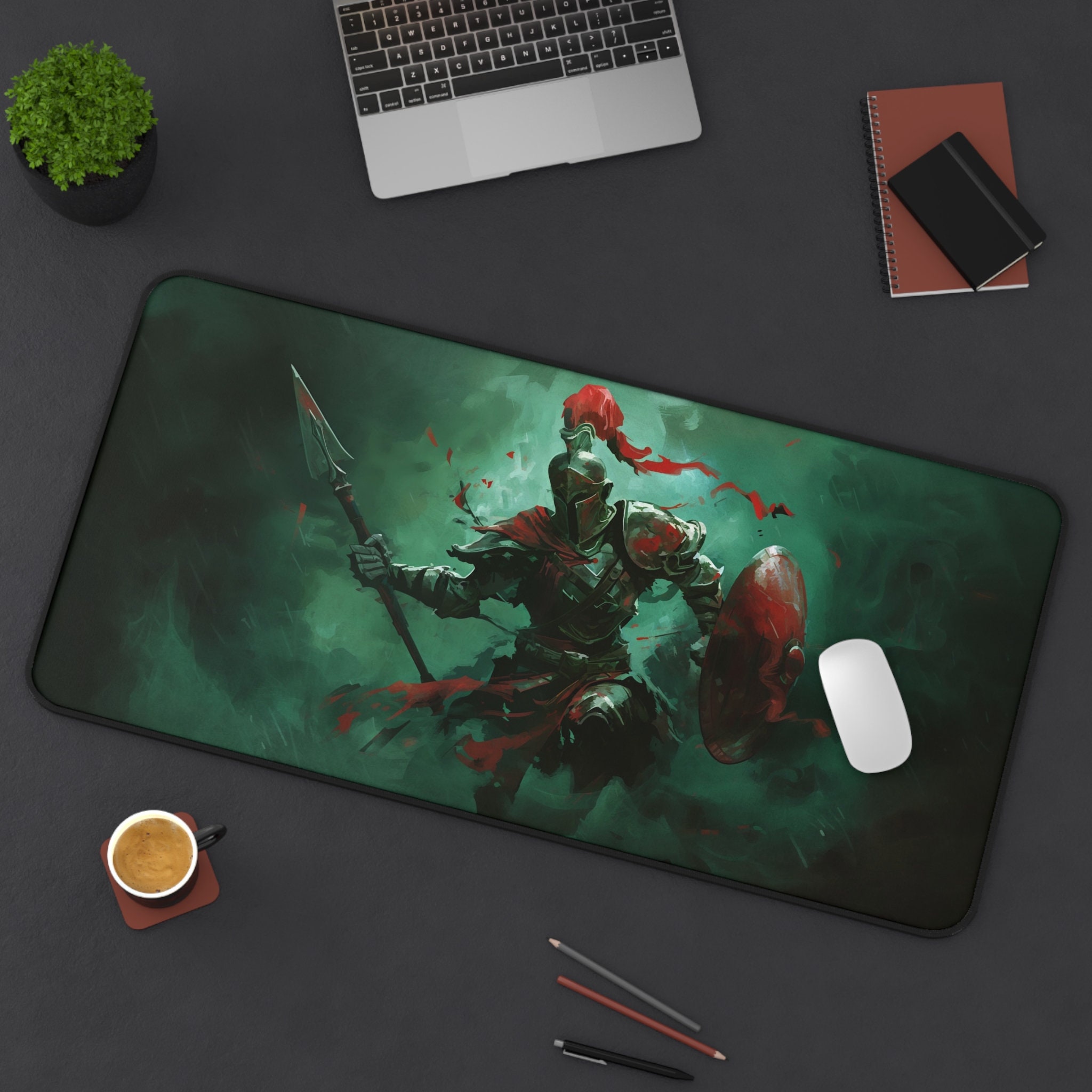Undying Zombie Spartan Gaming Mouse Pad, Green Desk Mat, Greek ...