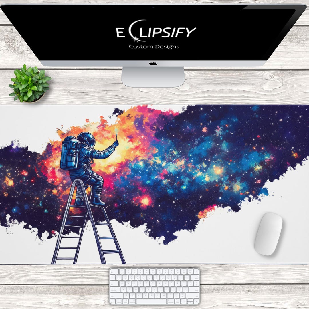 Space Astronaut Galaxy Desk Mat, White, Painting, Cosy Gaming Mouse Pad ...