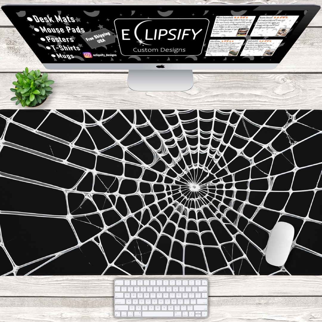Spider Web Mouse Pad, Black and White Spider Web Desk Mat, Gamer Mouse ...