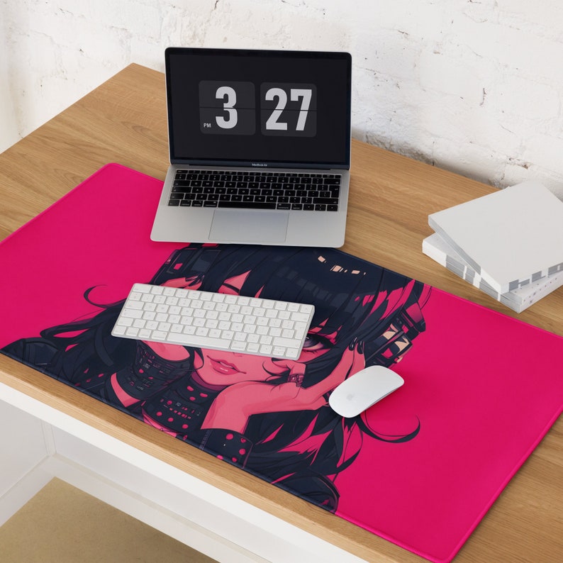 Anime Girl Desk Mat, Cute Anime Girl Mouse Pad, Pink Minimalist Desk ...