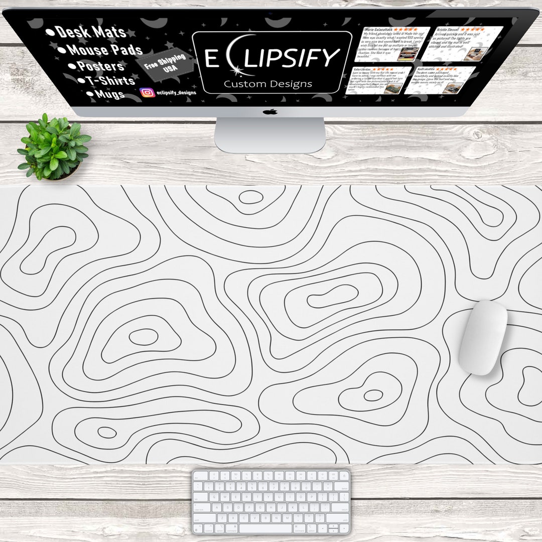 White Topograhic Mouse Pad, White Desk Mat, Minimalist Desk Mat, Black ...
