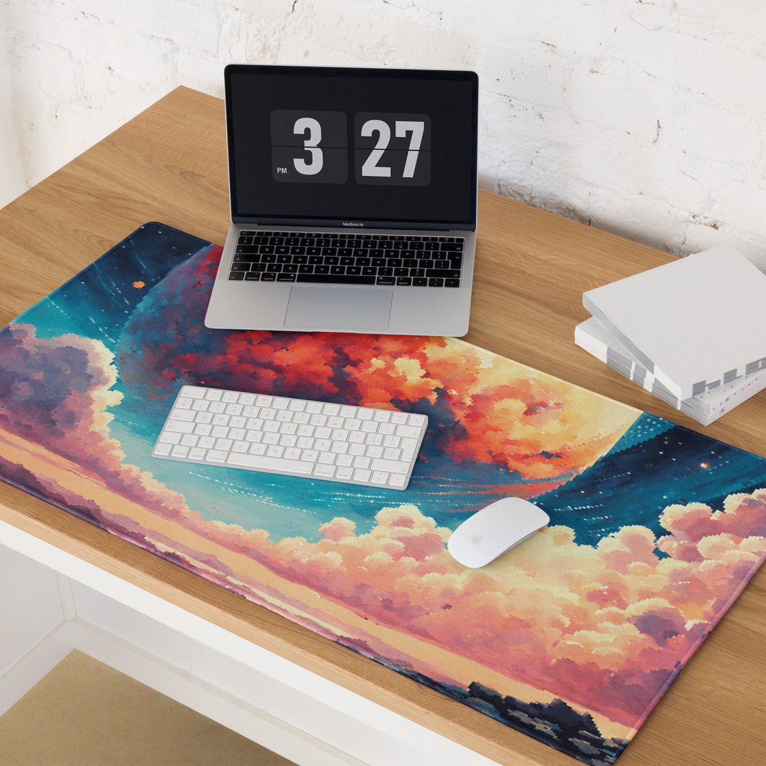 Pixel Art Space Desk Mat, Pixel Art Mouse Pad, Space Mouse Pad, Cloud ...
