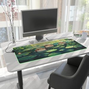 Cute Otters in Pond Desk Mat, Kawaii Otter Mousepad, Plants Nature ...
