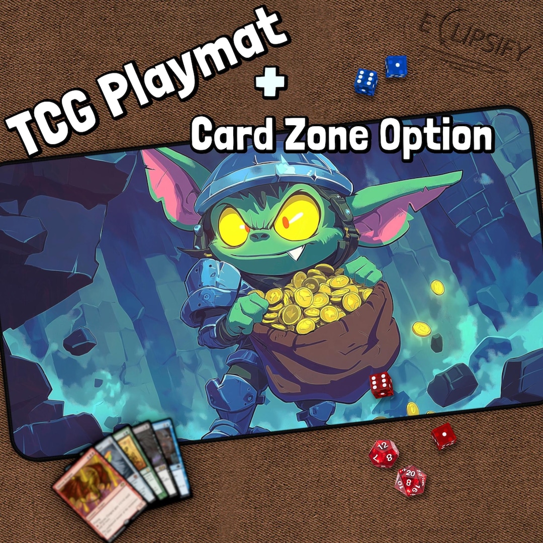 Cute Goblin TCG Playmat, Gold Playmat With Zones, Green, Cute Warrior ...