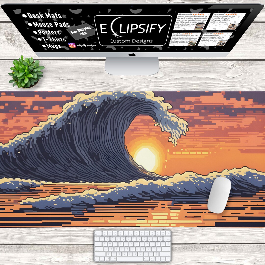Pixel Art Great Wave Mouse Pad, the Great Wave off Kanagawa, Sunset ...