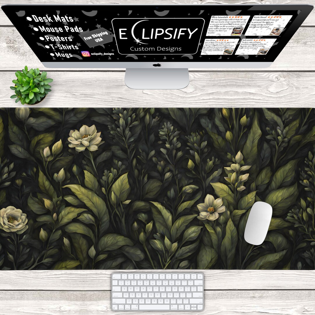 Flower Nature Mouse Pad, Botanical Desk Mat, Green Mouse Pad, Floral ...
