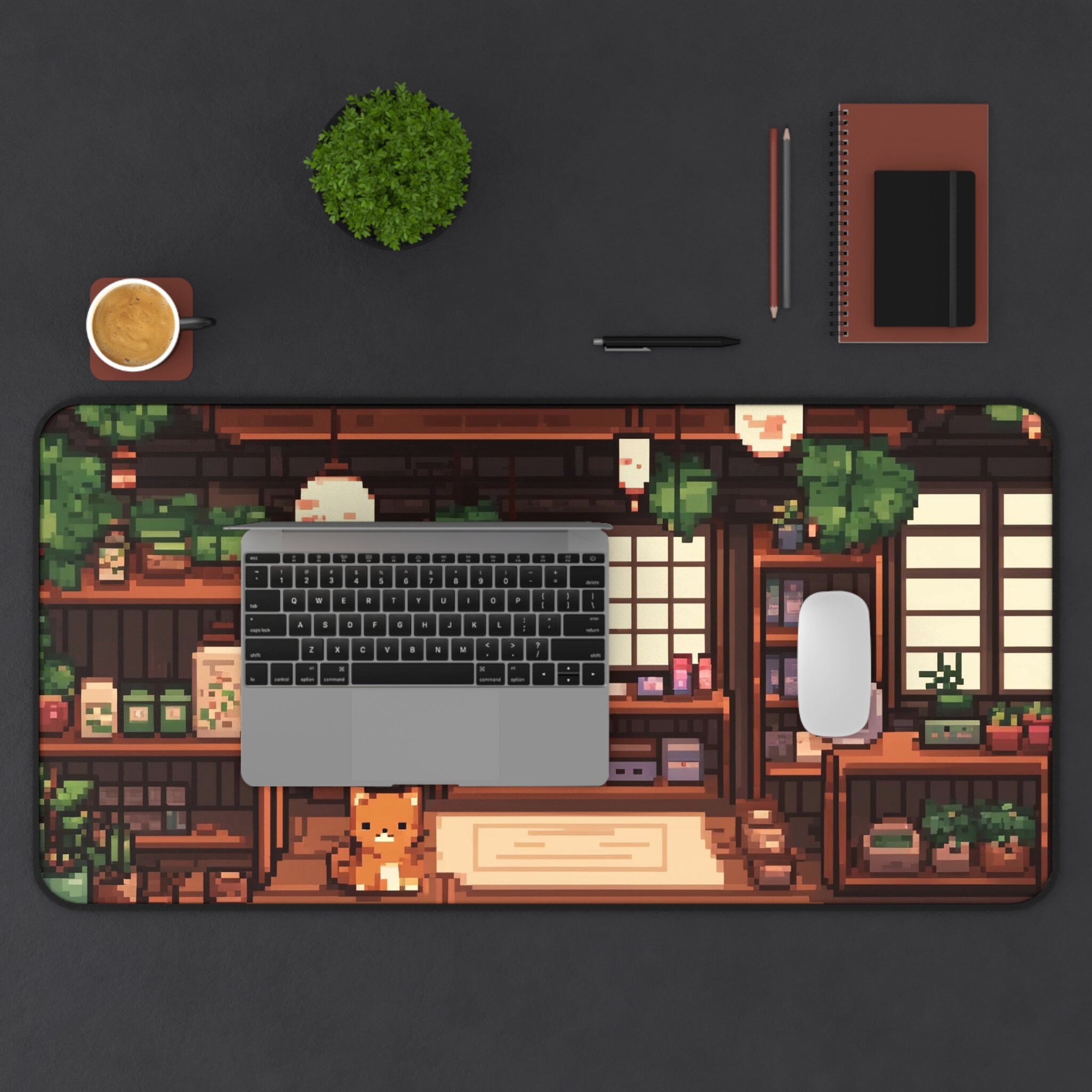 Japanese Pixel Art Cat Mouse Pad Pixel Art Cat Desk Mat - Etsy