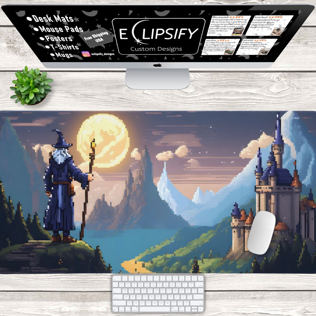 Pixel Art Wizard Castle Desk Mat, Pixel Art Wizard Castle Mouse Pad ...