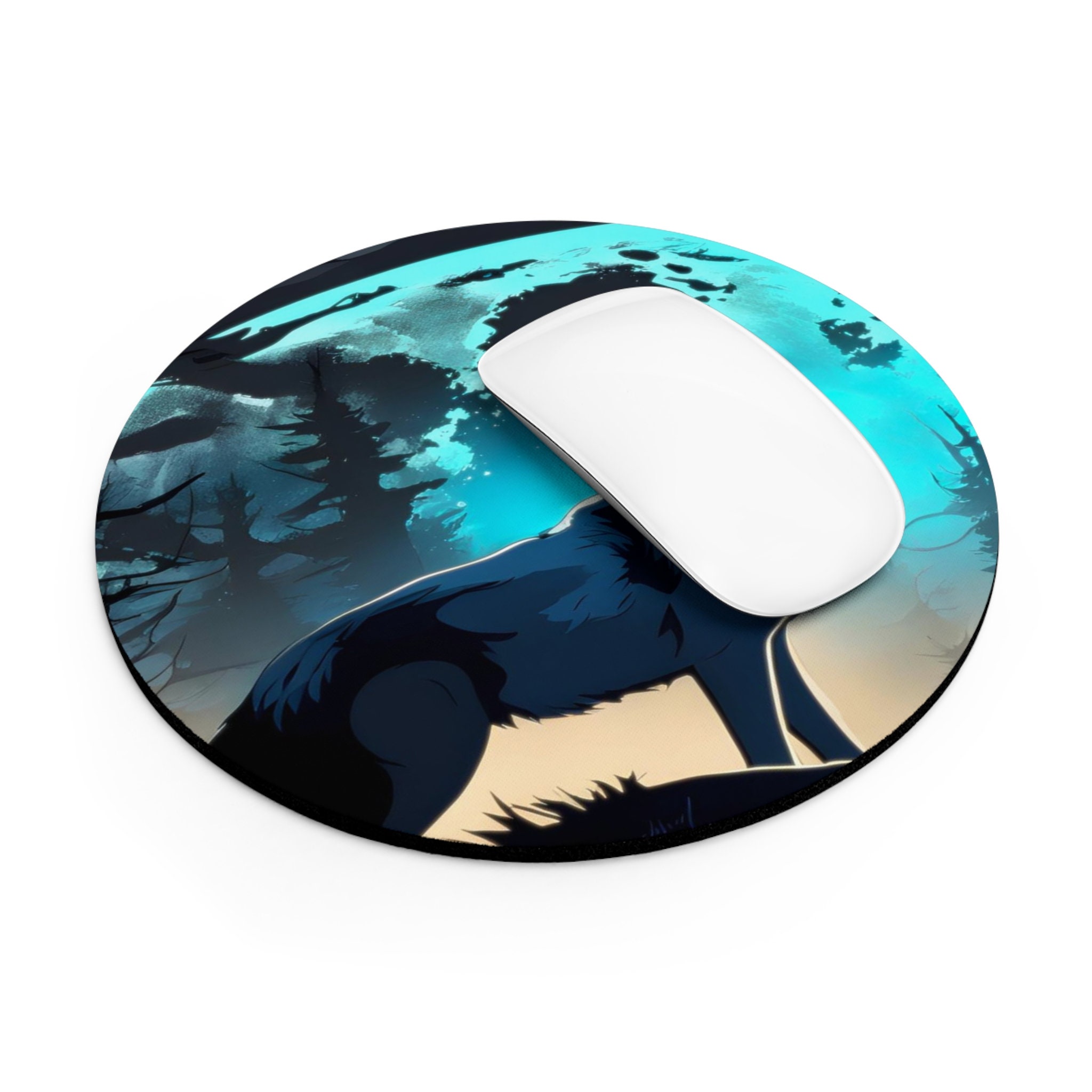 Wolf Howling Moon Mouse Pad, Wolf Howling Moon Desk Mat, Blue Desk Mat ...