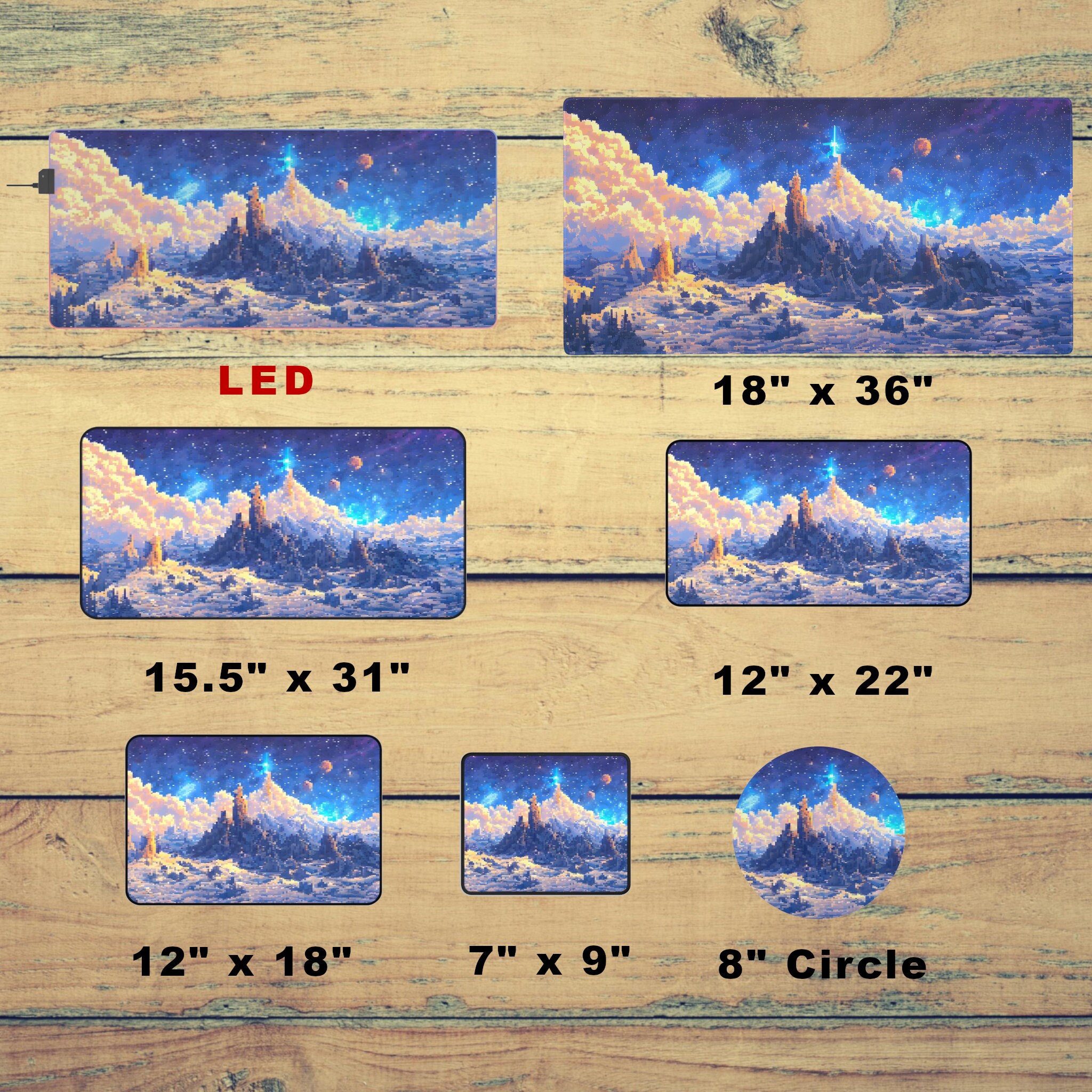 Pixel Art Clouds Mouse Pad, Pixel Art Mountains Desk Mat, Mountain ...