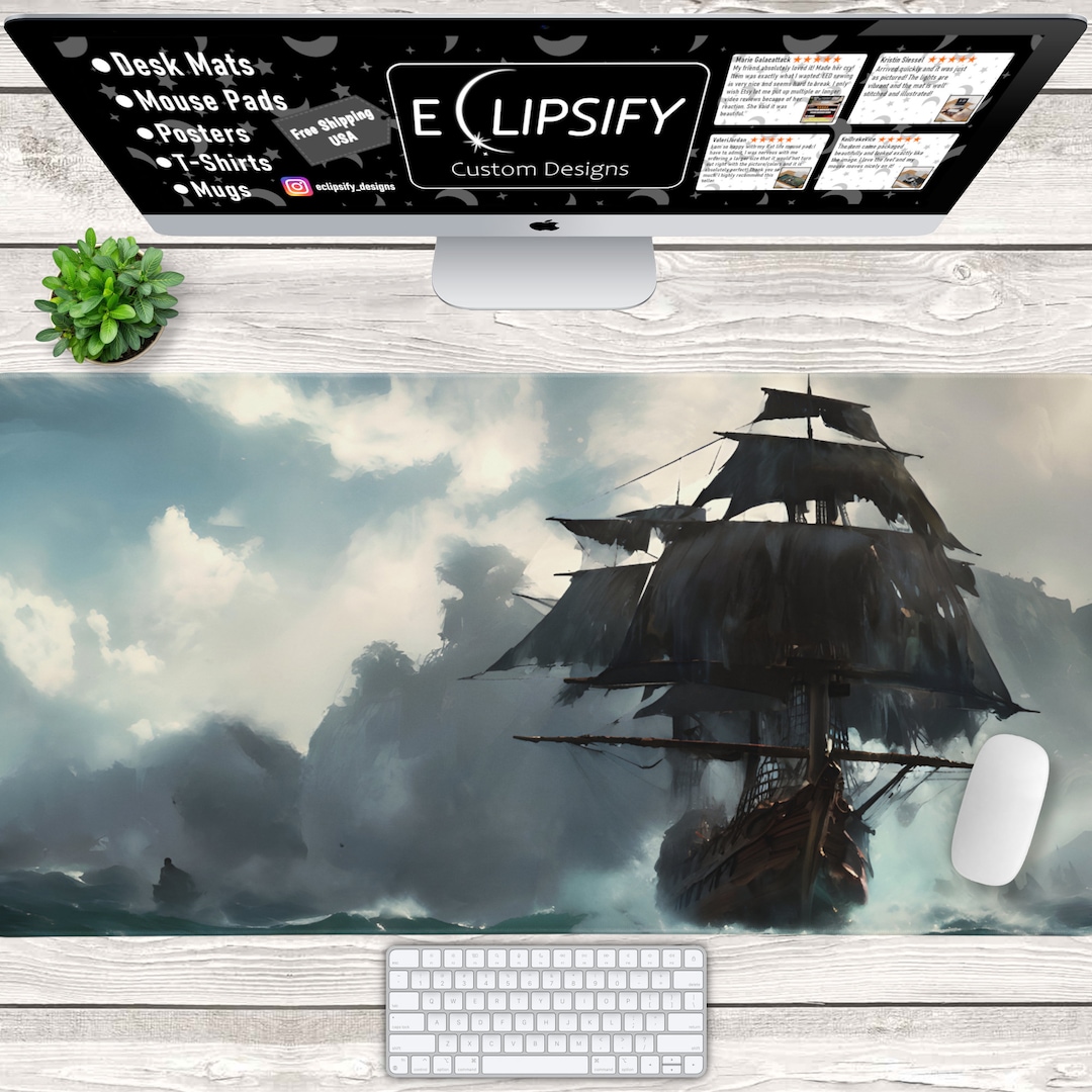 Pirate Ship Desk Mat, Boat Mouse Pad, Pirate Ship, Ocean Mouse Pad ...