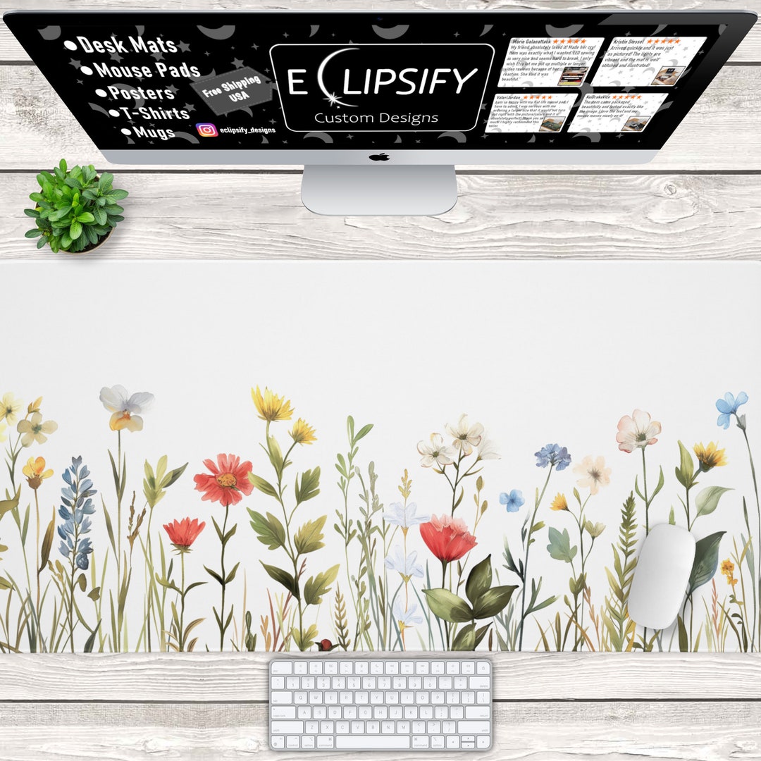 Wildflower Floral Desk Mat, Gaming Mouse Pad, Cottagecore Mousepad ...
