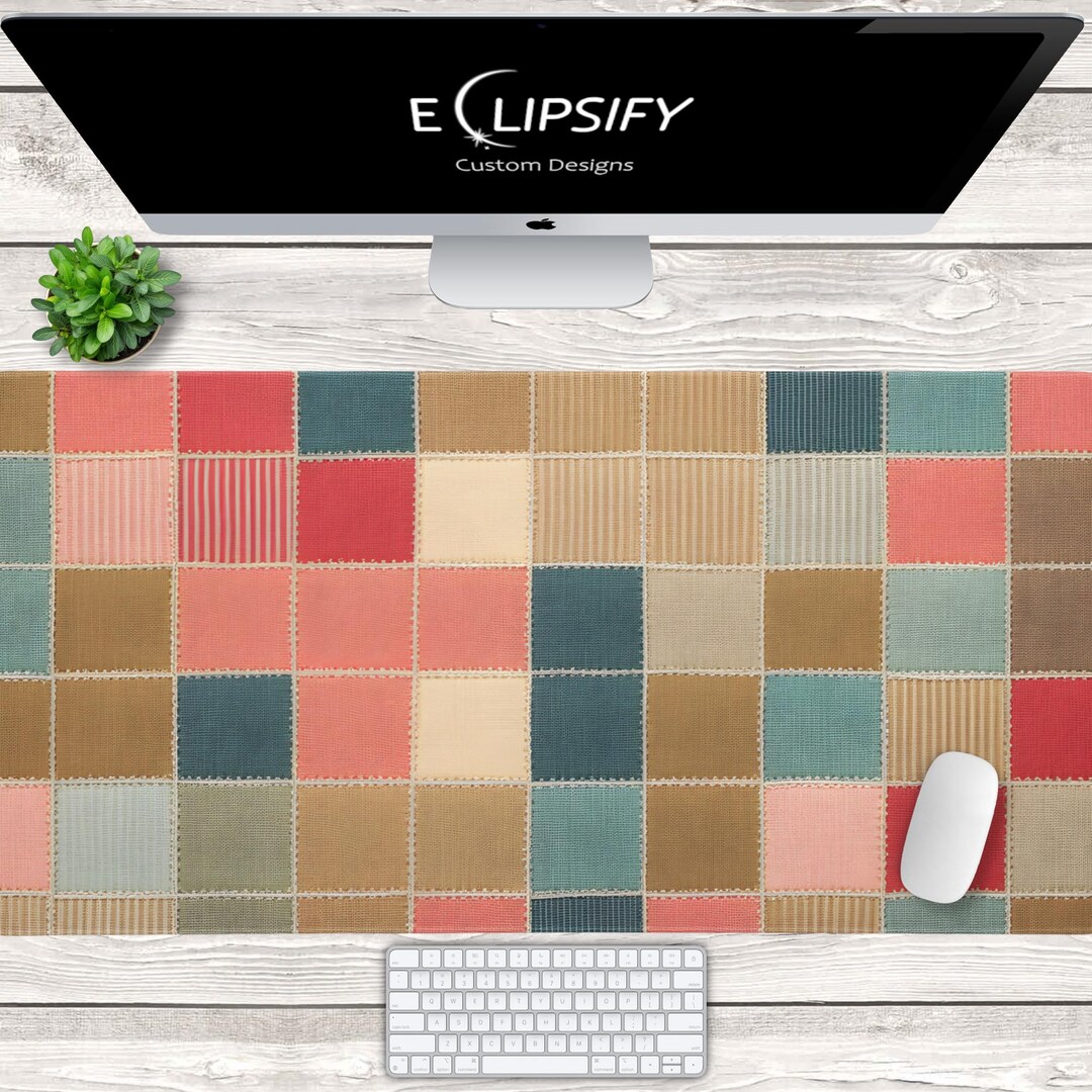 Patchwork Fabric Print Pattern Mouse Pad, Patchwork Pattern Desk Mat ...