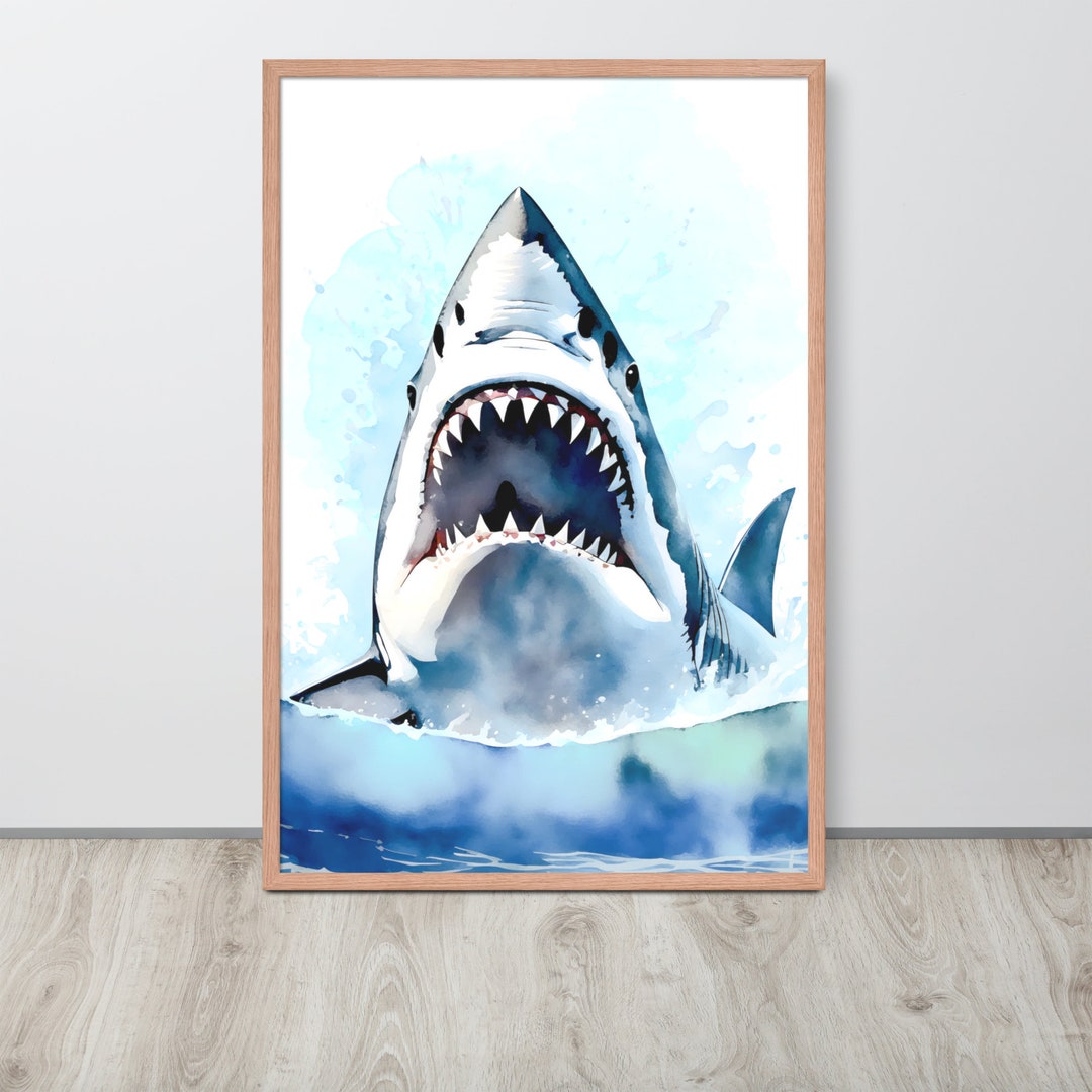 Great White Shark Watercolor, Shark Decor, Shark Watercolour Wall Decor ...