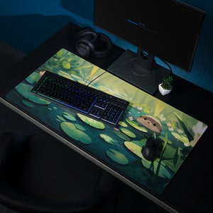 Cute Otters in Pond Desk Mat, Kawaii Otter Mousepad, Plants Nature ...