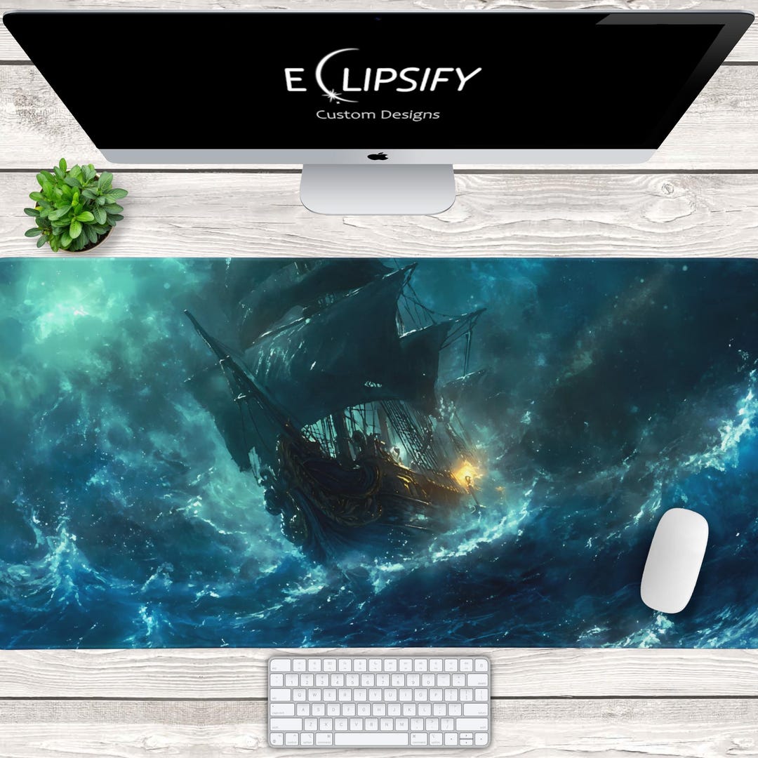 Flying Dutchman Pirate Ship Desk Mat, Boat Mouse Pad, Pirate Ship ...