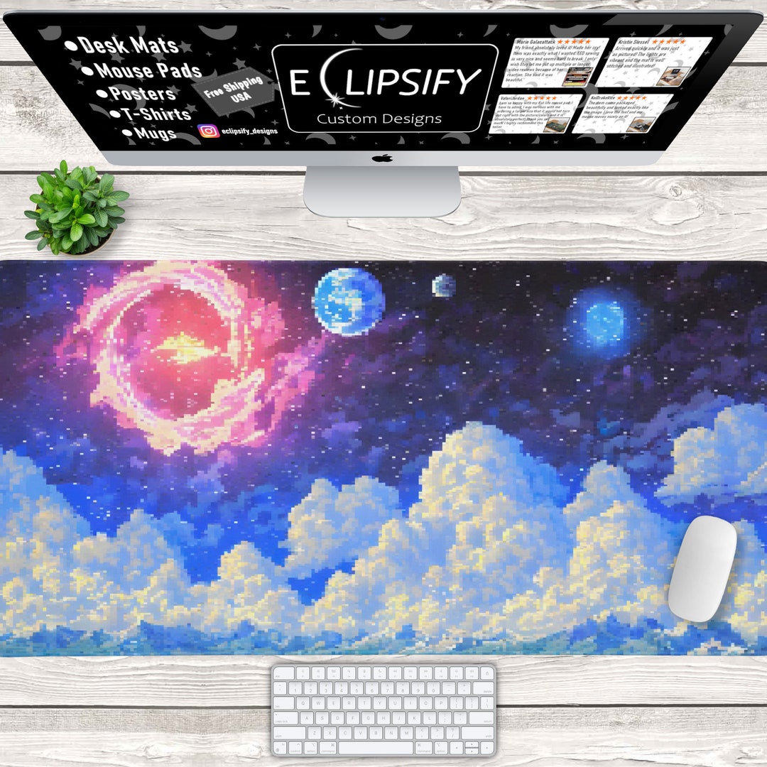 Pixel Art Space Mouse Pad, Pixel Art Clouds Desk Mat, Sunset Pixel Art ...