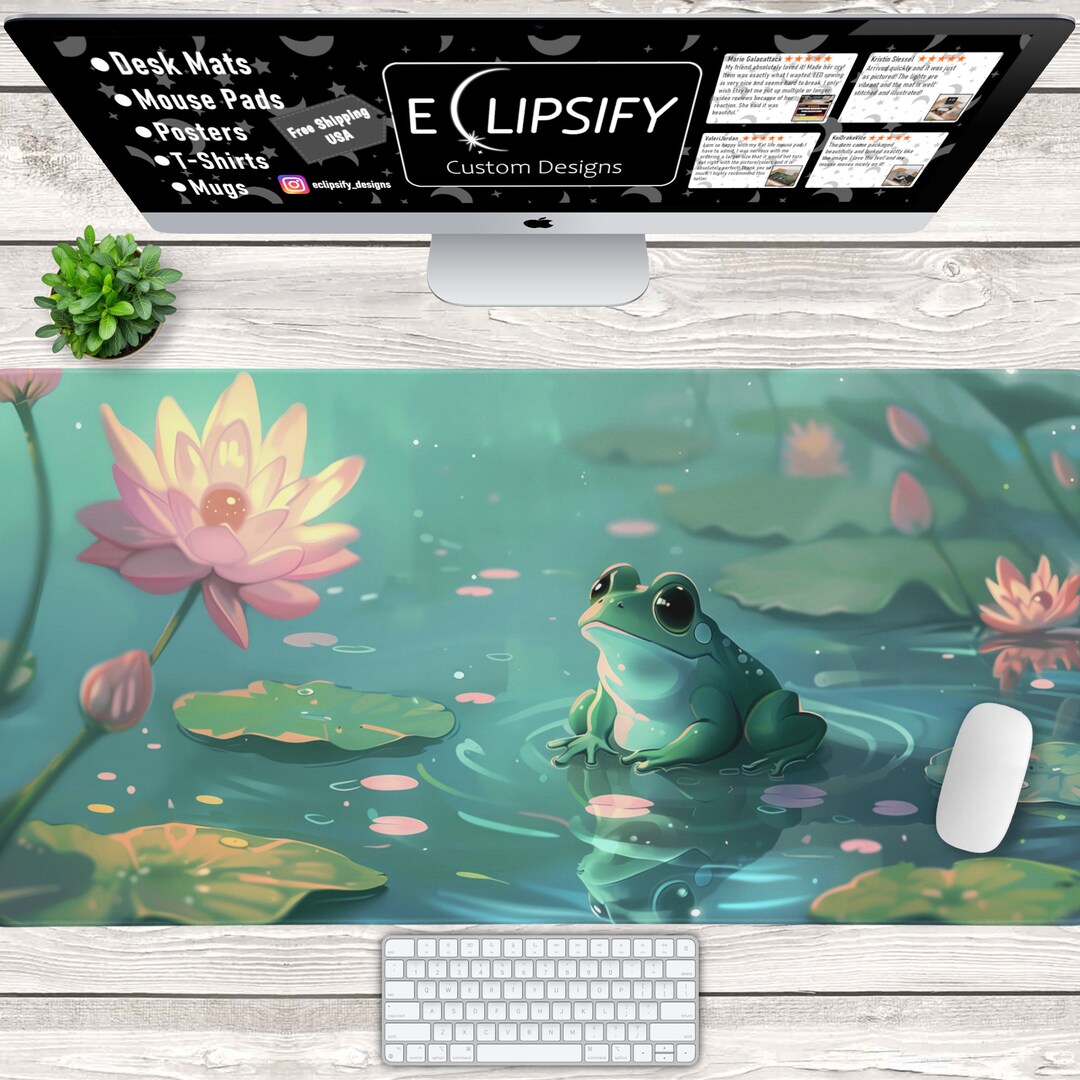 Cute Lofi Kawaii Frog Desk Mat, Frog Mouse Pad, Kawaii Gaming Mouse Pad ...