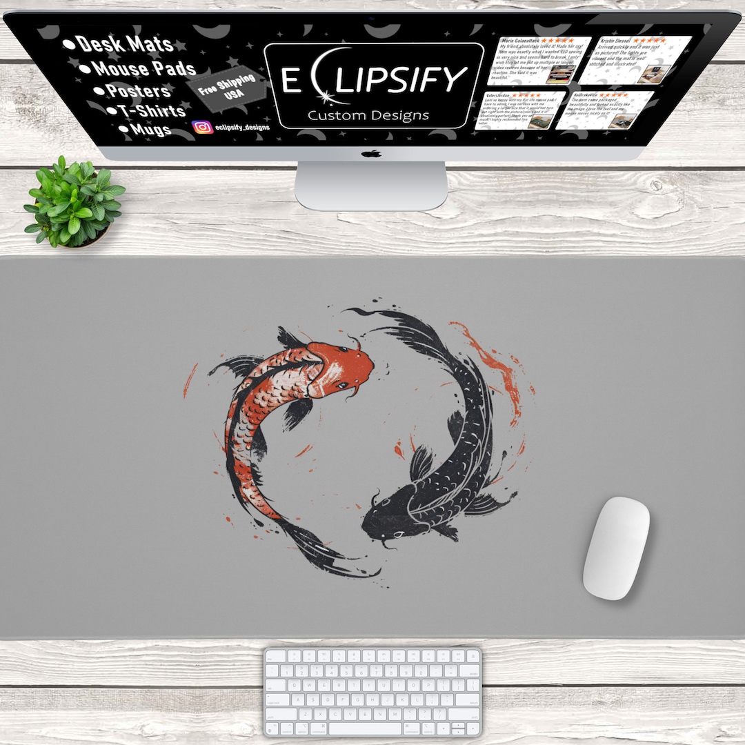 Yin Yang Koi Fish Desk Mat, Japanese Koi Fish Mouse Pad, Yin Yang ...