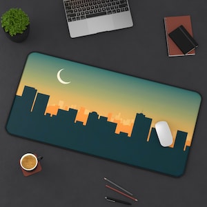 City Skyline Mouse Pad, City Skyline Desk Mat, Moon Mouse Pad ...
