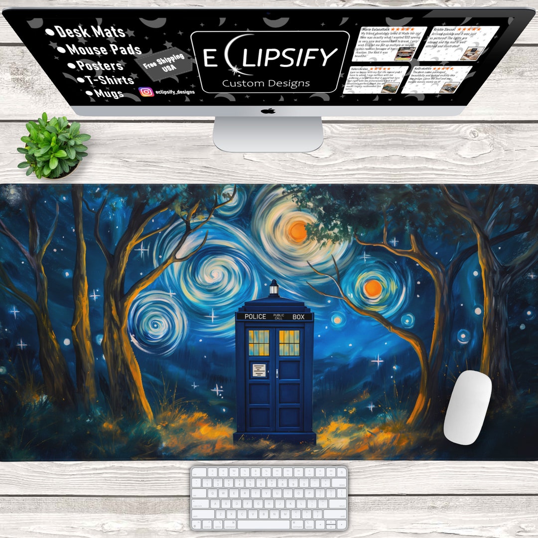 Starry Night Police Box Mouse Pad, Starry Night Desk Mat, MTG Play Mat ...