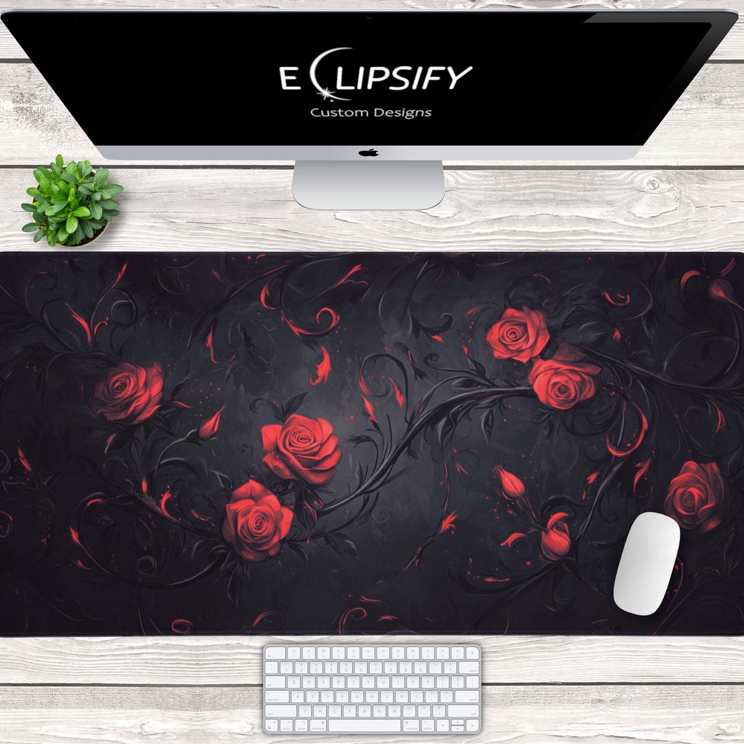 Roses Mouse Pad, Floral Desk Mat, Flower Lovers, Rose Thorns Desk Mat ...