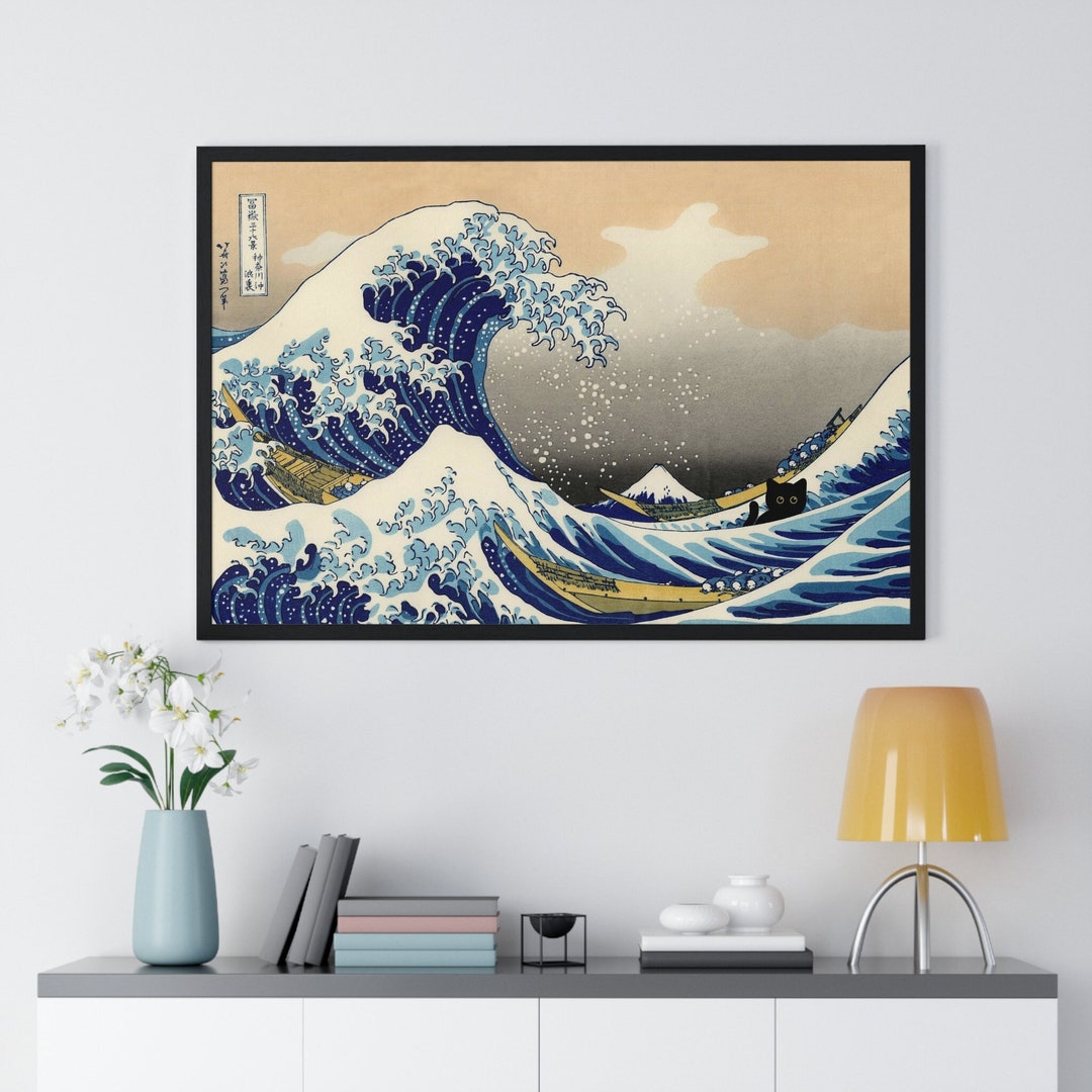 Great Wave off Kanagawa Cat Print Cat Poster Black Cat Art - Etsy
