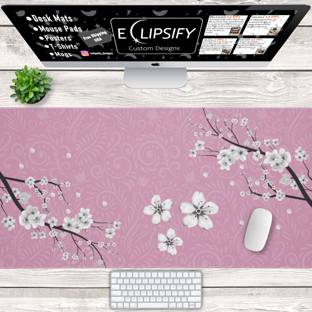 Cherry Blossom Desk Mat, Pink Kawaii Desk Mat, Cute Floral Desk Mat ...