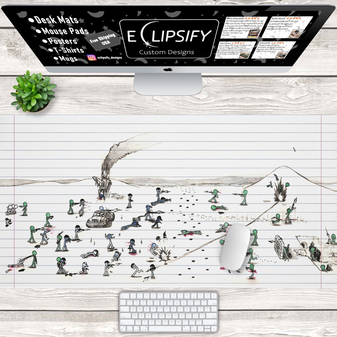 Stickman Mouse Pad, Stickman Desk Mat, Doodling Mouse Pad, Gun War ...