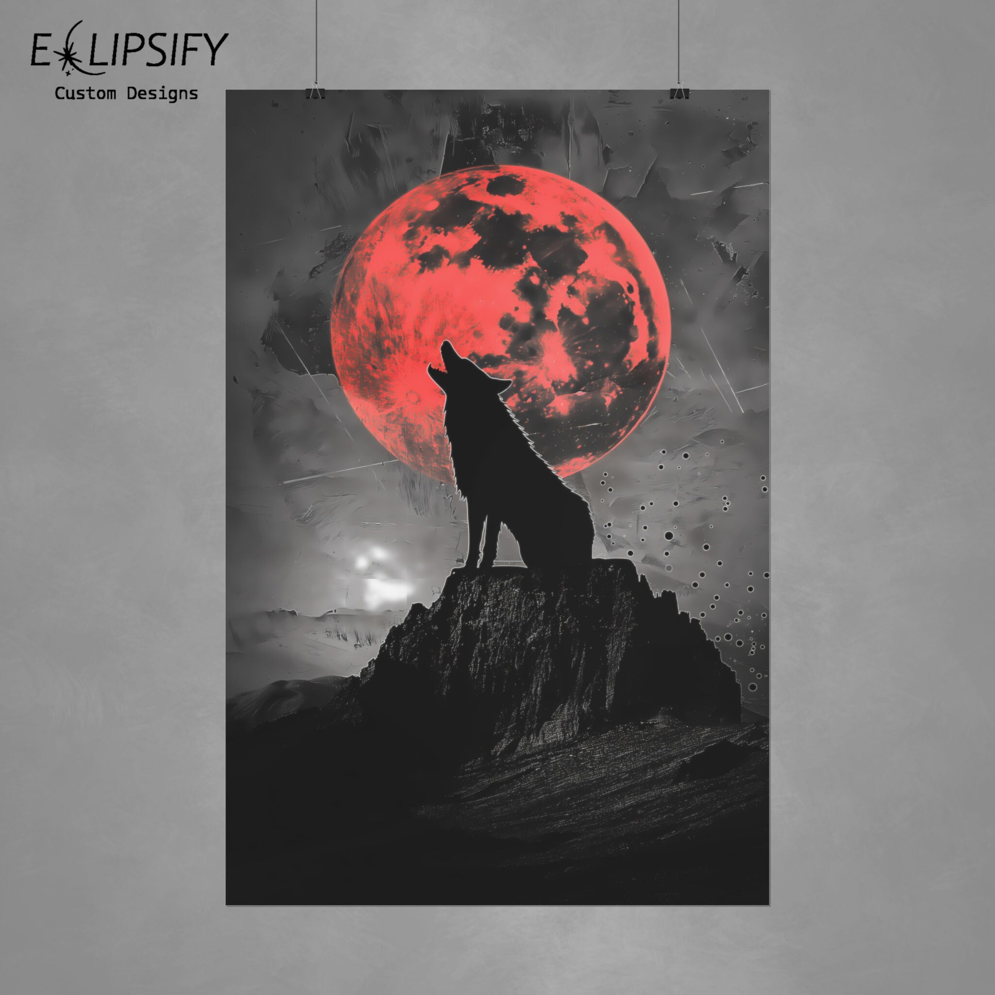 Wolf Poster Print, Red Full Moon Poster, Wolf Wall Art, Werewolf Poster ...